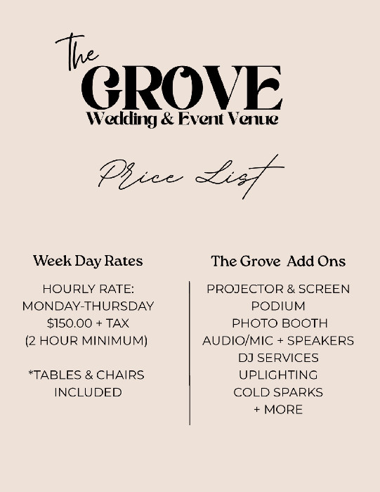Pricing + Packages :: www.thegrovebhm.com